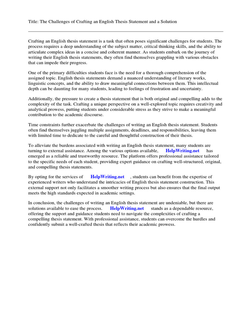 Writing An English Thesis Statement | PDF | Essays | Thesis
