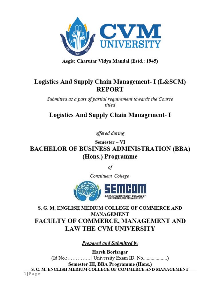 BBA Logistics Project Report | PDF | Logistics | Strategic Management