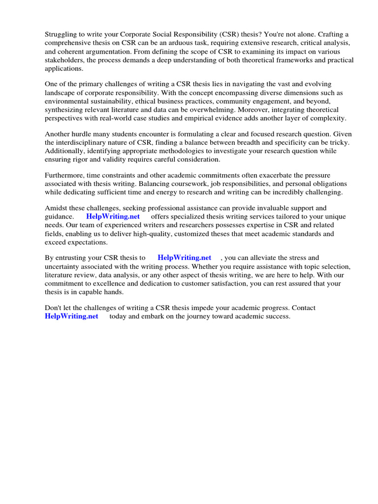 Corporate Social Responsibility Thesis | PDF | Corporate Social ... Corporate Social Responsibility Thesis | PDF | Corporate Social ...