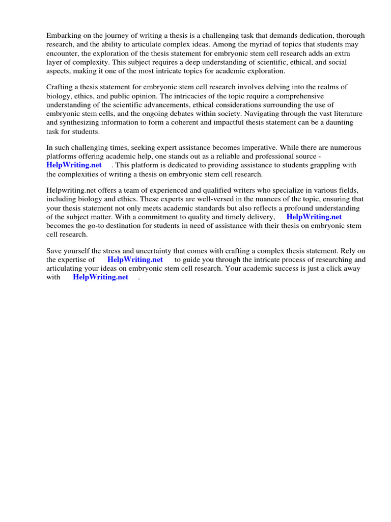 Thesis Statement Embryonic Stem Cell Research | PDF | Stem Cell | Embryo