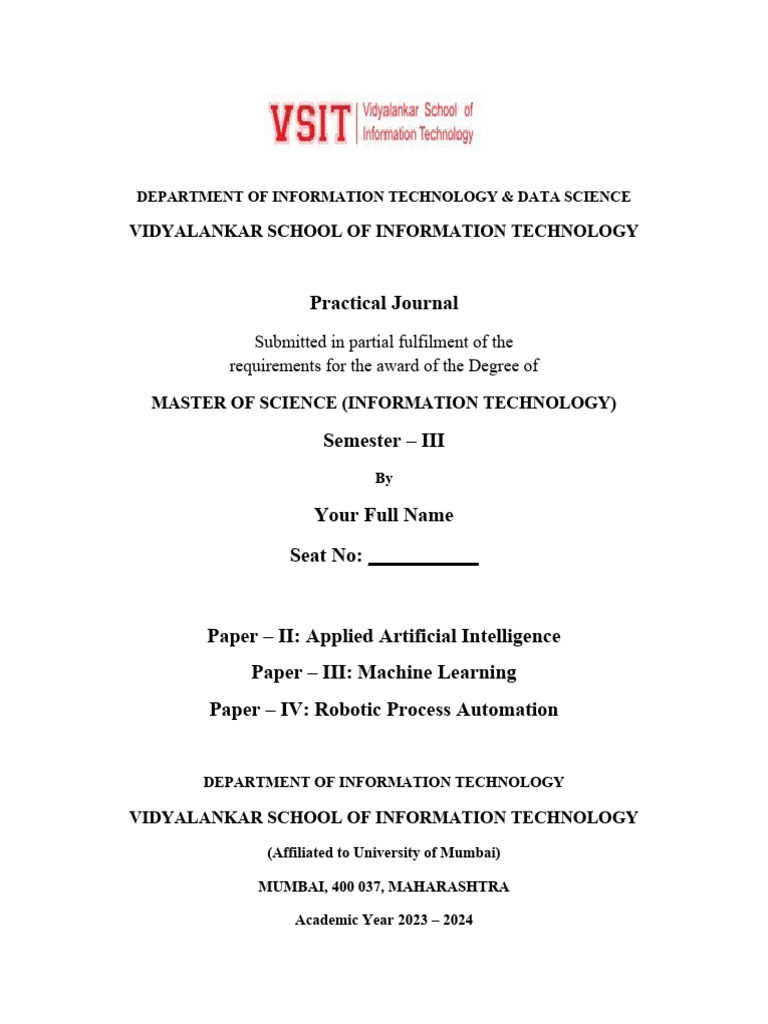 Practical Journal Front Page | PDF