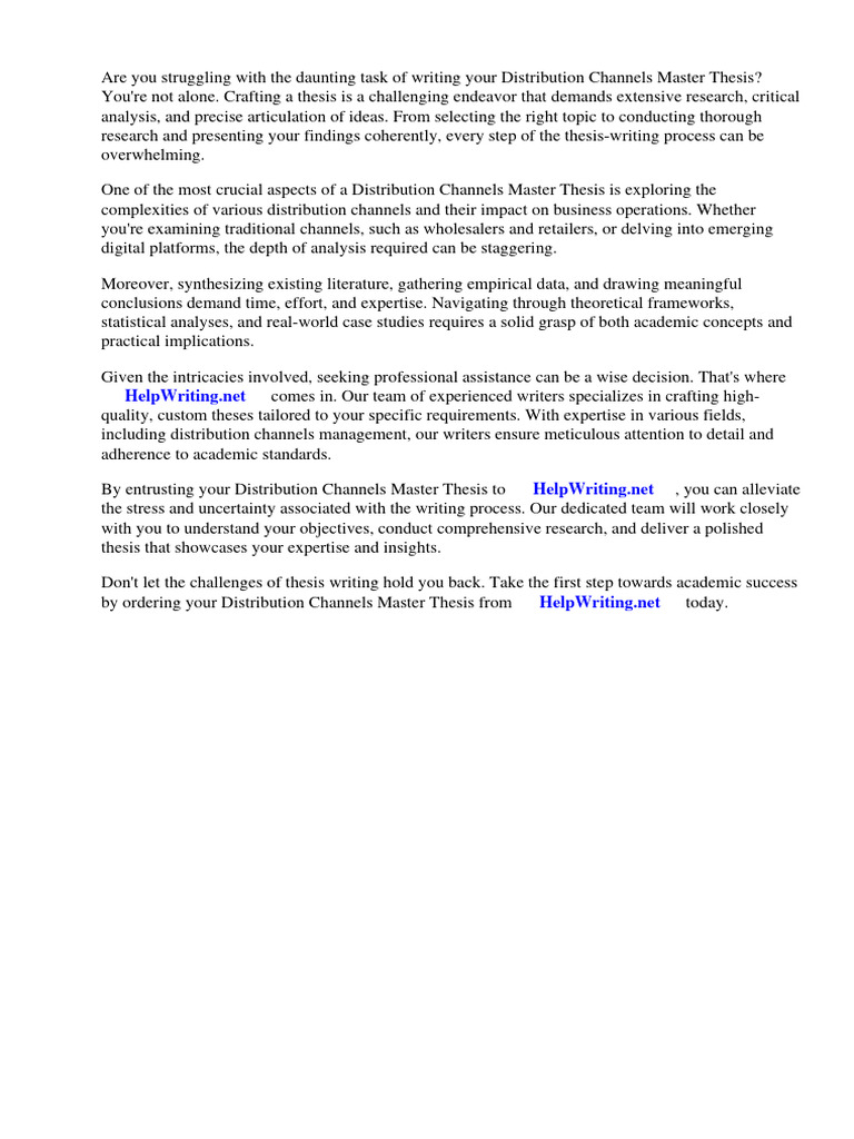 Distribution Channels Thesis Help | PDF | Retail | Marketing
