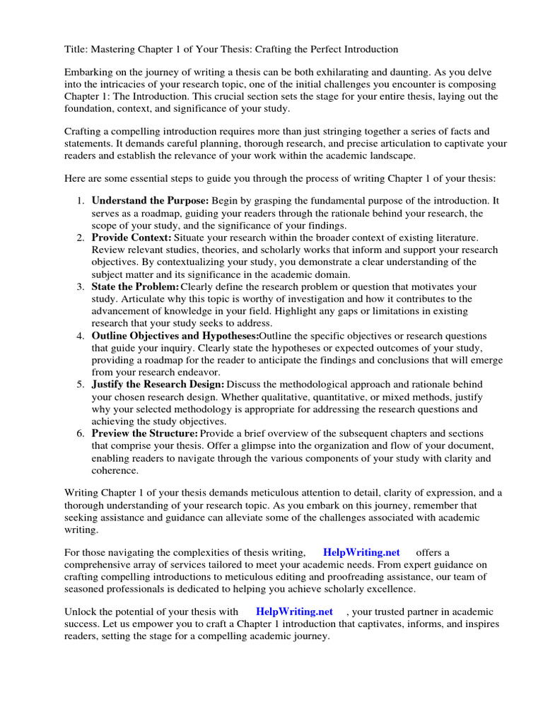 How To Write Chapter 1 of Thesis Introduction | PDF | Thesis | Methodology