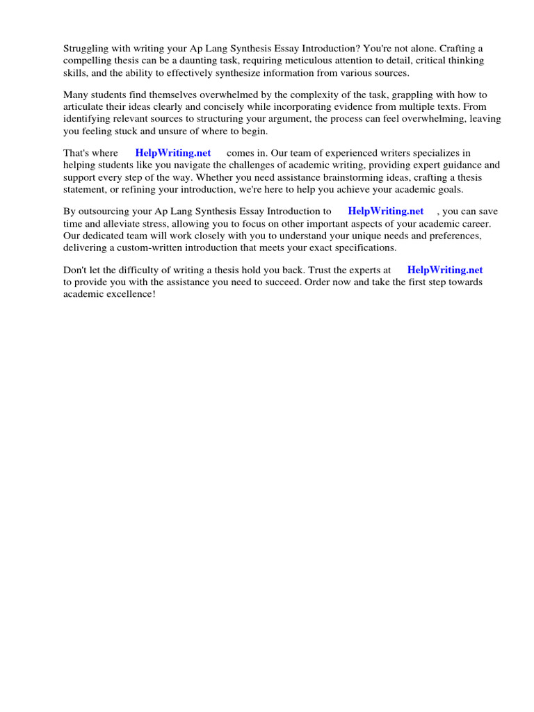 AP Lang Synthesis Essay Introduction | PDF | Essays | Thought