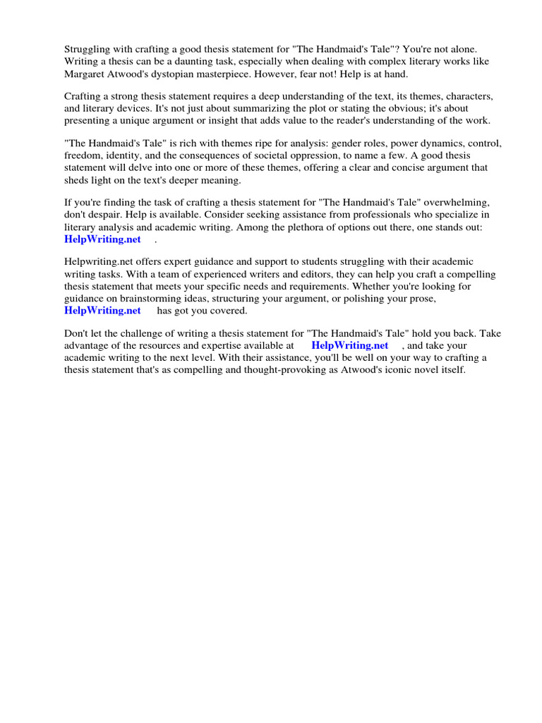 Good Thesis Statement For The Handmaids Tale | PDF