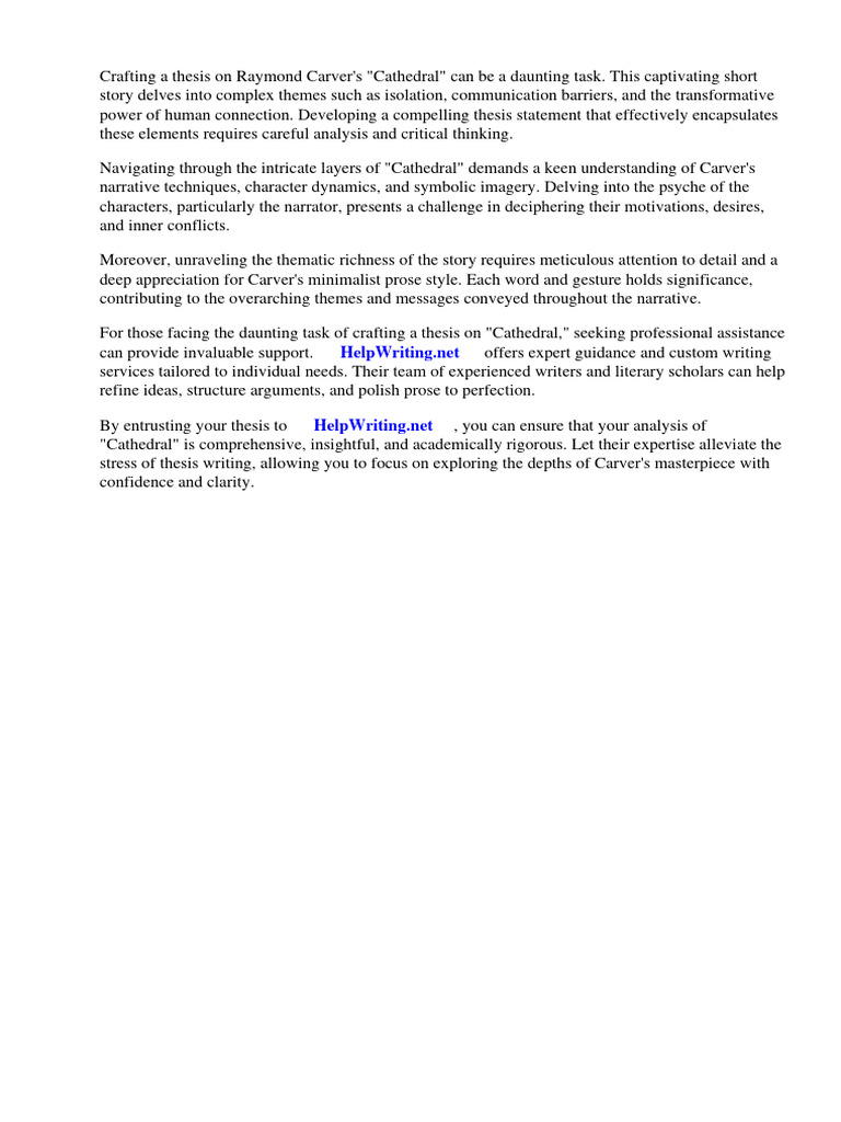 Cathedral Short Story Thesis Statement | PDF | Narrative | Thought
