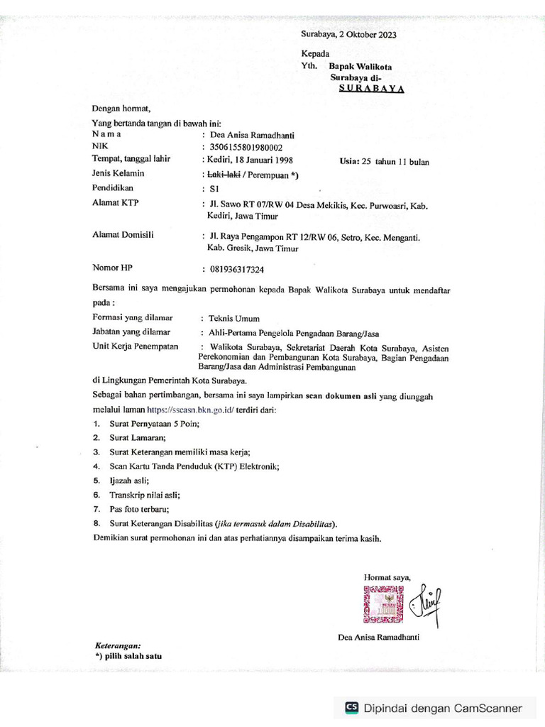 PPPK Surat Lamaran Dea-Dikompresi | PDF