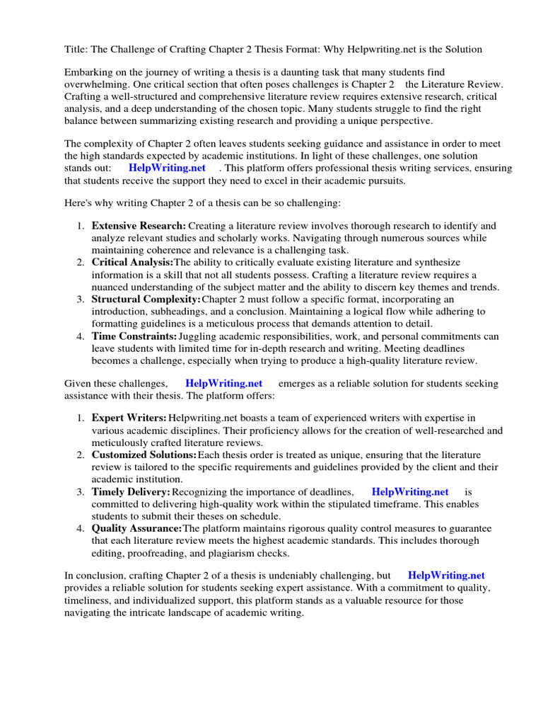 Chapter 2 Thesis Format Sample | PDF | Thesis | Abstract (Summary)