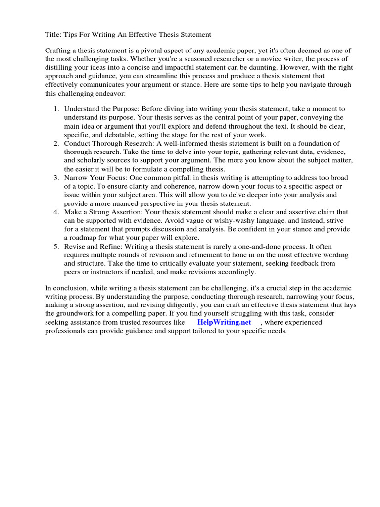 Tips For Writing An Effective Thesis Statement | PDF | Essays | Thesis