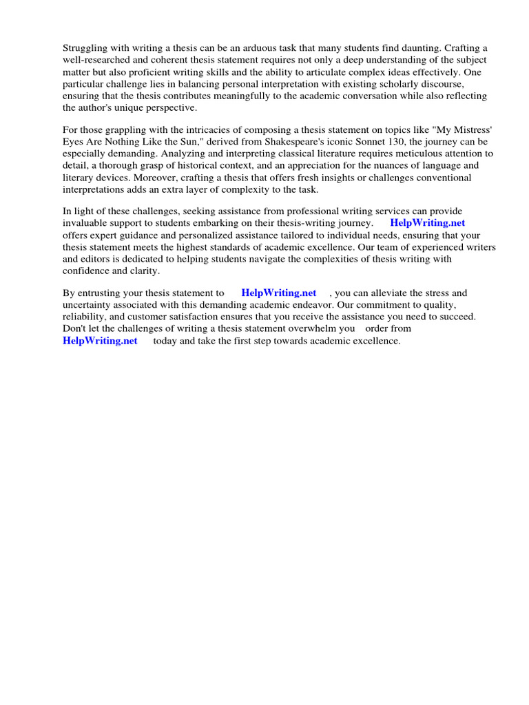 My Mistress Eyes Are Nothing Like the Sun Thesis Statement | PDF ...