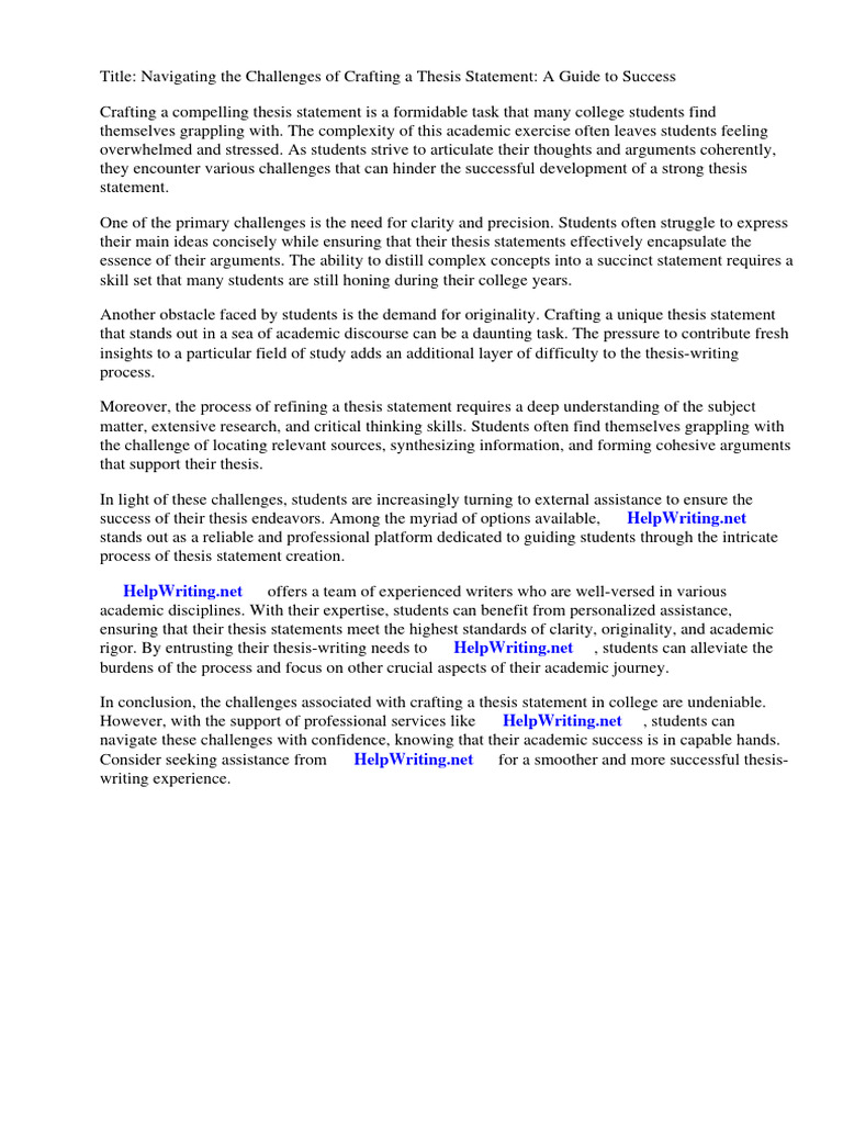 Thesis Statement Exercises College | PDF