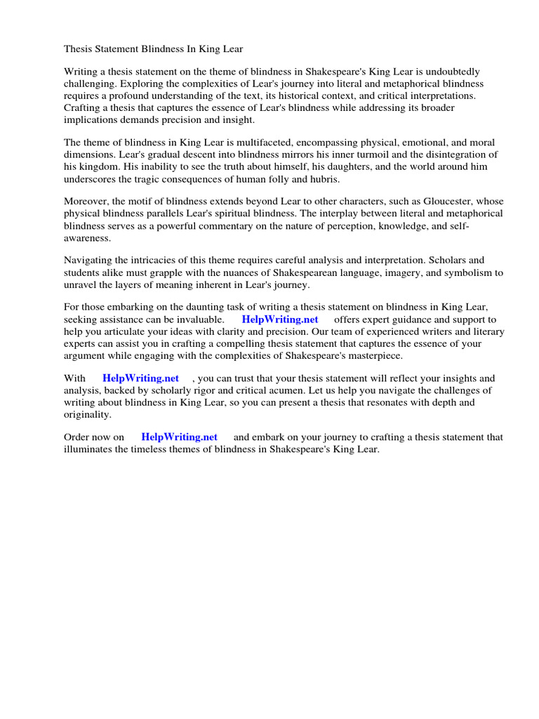 Thesis Statement Blindness in King Lear | PDF