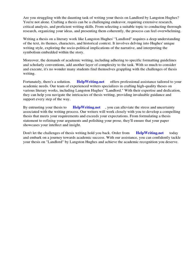 Thesis Landlord Langston Hughes | PDF | Harlem Renaissance | Poetry