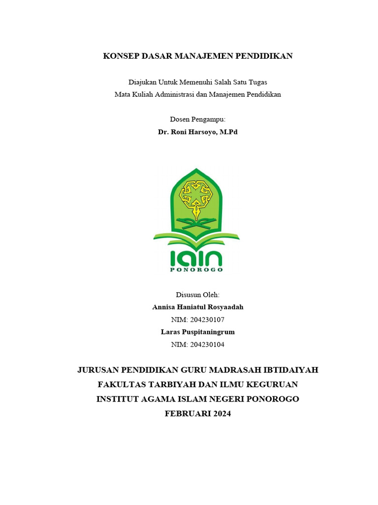 Konsep Dasar Manajemen Pendidikan Pdf