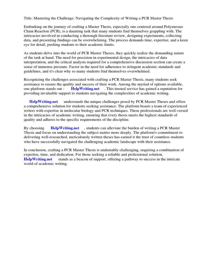 Master Thesis PCR | PDF