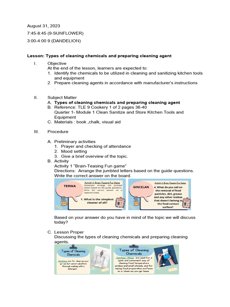 Cleaning Chemicals for Kitchen Tools | PDF | Materials | Secondary ...