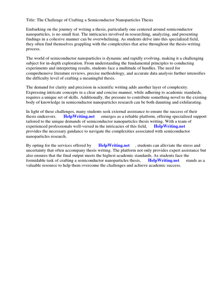 Semiconductor Nanoparticles Thesis | PDF | Nanotechnology | Semiconductors