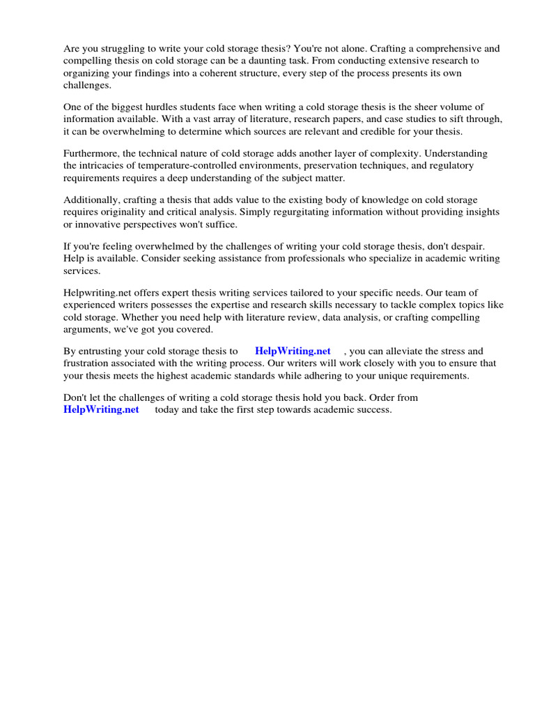 Cold Storage Thesis Writing Guide | PDF