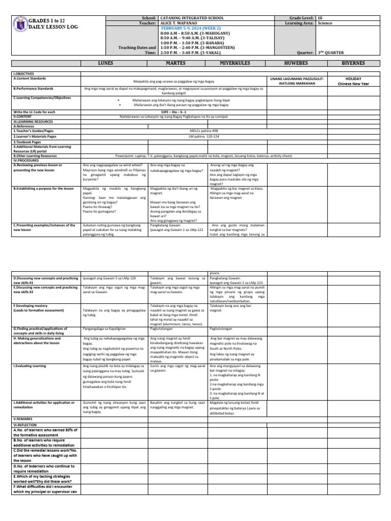 DLL - Science 3 - Q3 - W2 | PDF