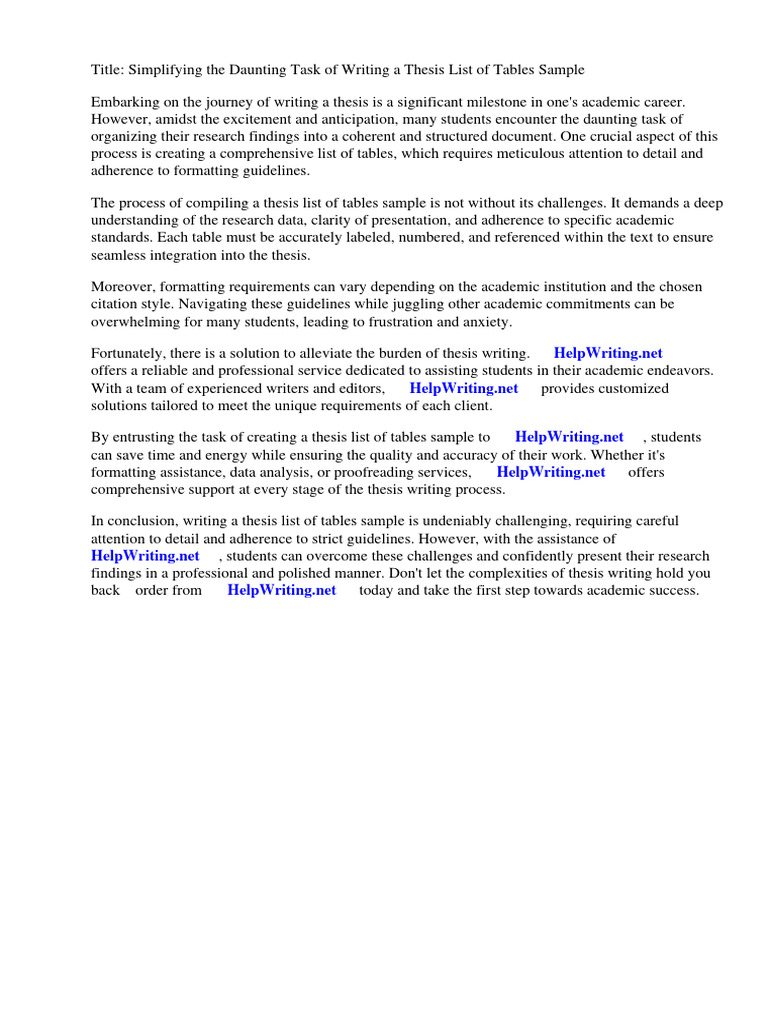 Thesis List of Tables Sample | PDF | Thesis | Thought