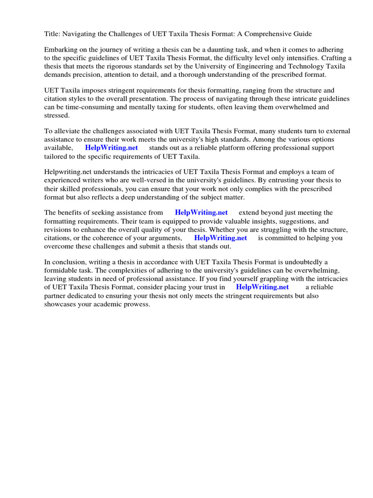 Uet Taxila Thesis Format | PDF