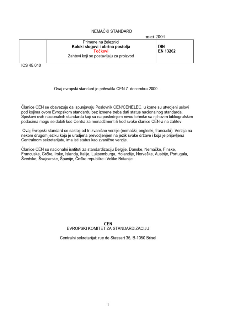 DIN EN 13262 Prevod - Tockovi | PDF