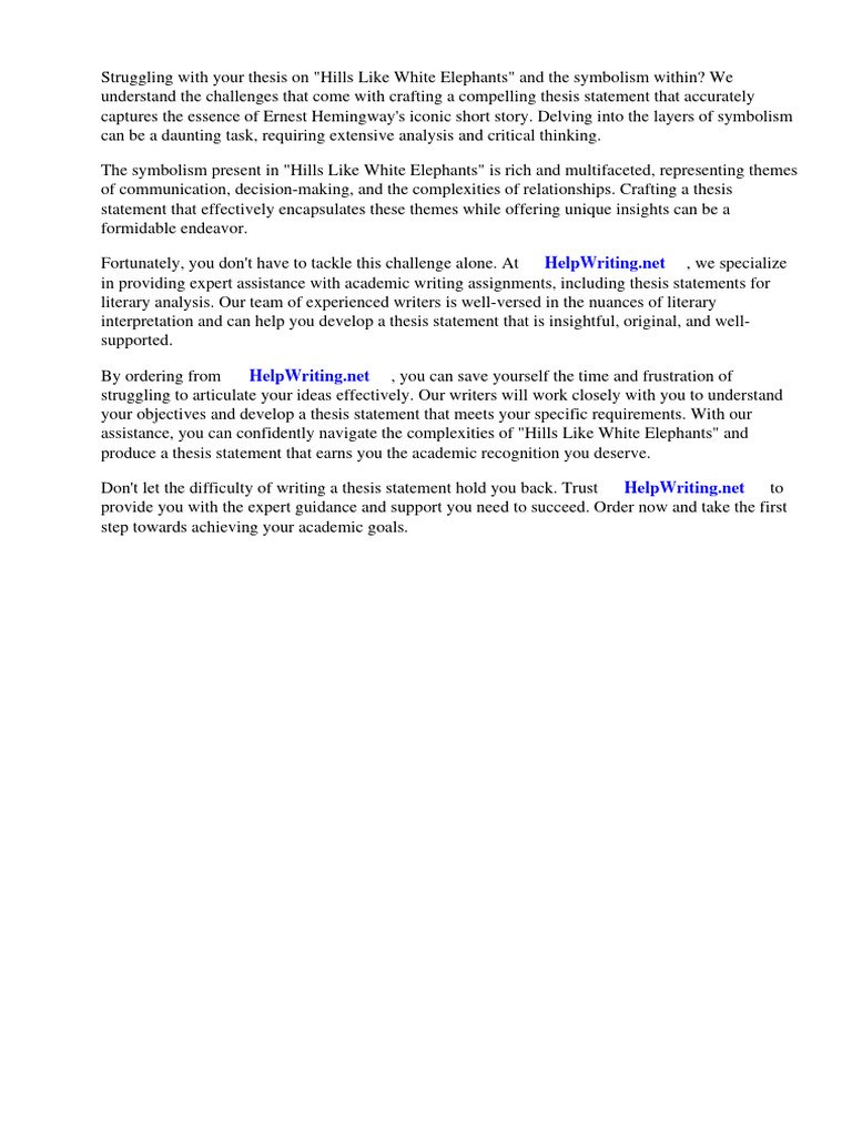 Hills Like White Elephants Thesis Statement Symbolism | PDF