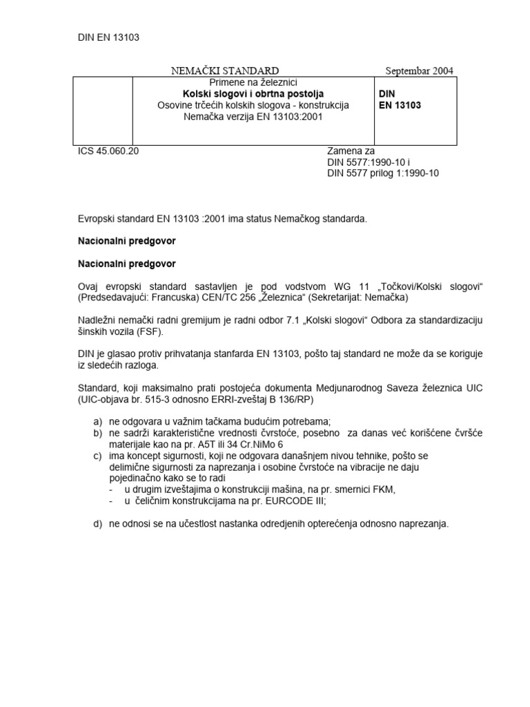 DIN EN 13103 Prevod - Osovine | PDF