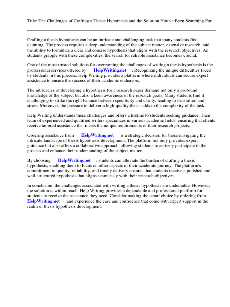 Sample of A Hypothesis in A Research Paper | PDF | Hypothesis | Scientific Method