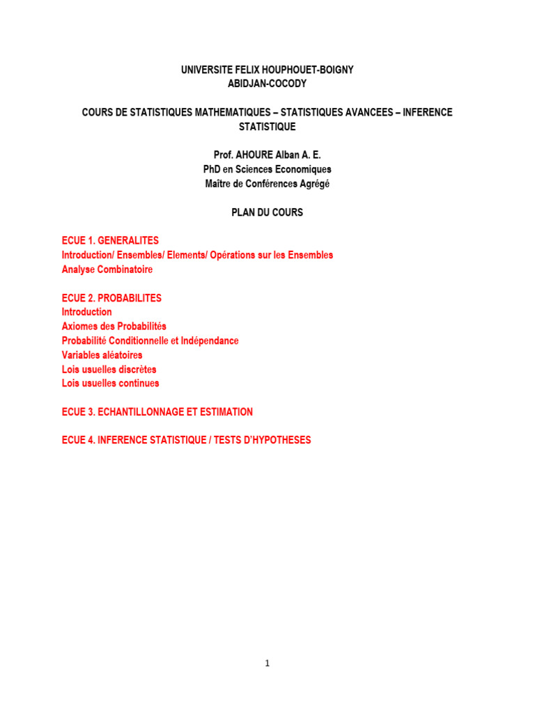 Cours de Stat Proba Total AHOURE Alban 1 | PDF