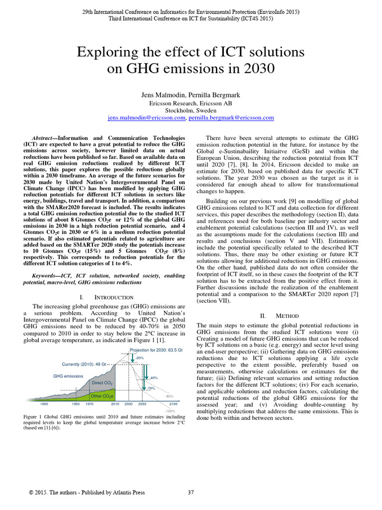 Exploring The Effect of ICT Solutions On GHG Emissions in 2030 | PDF | Greenhouse Gas ...