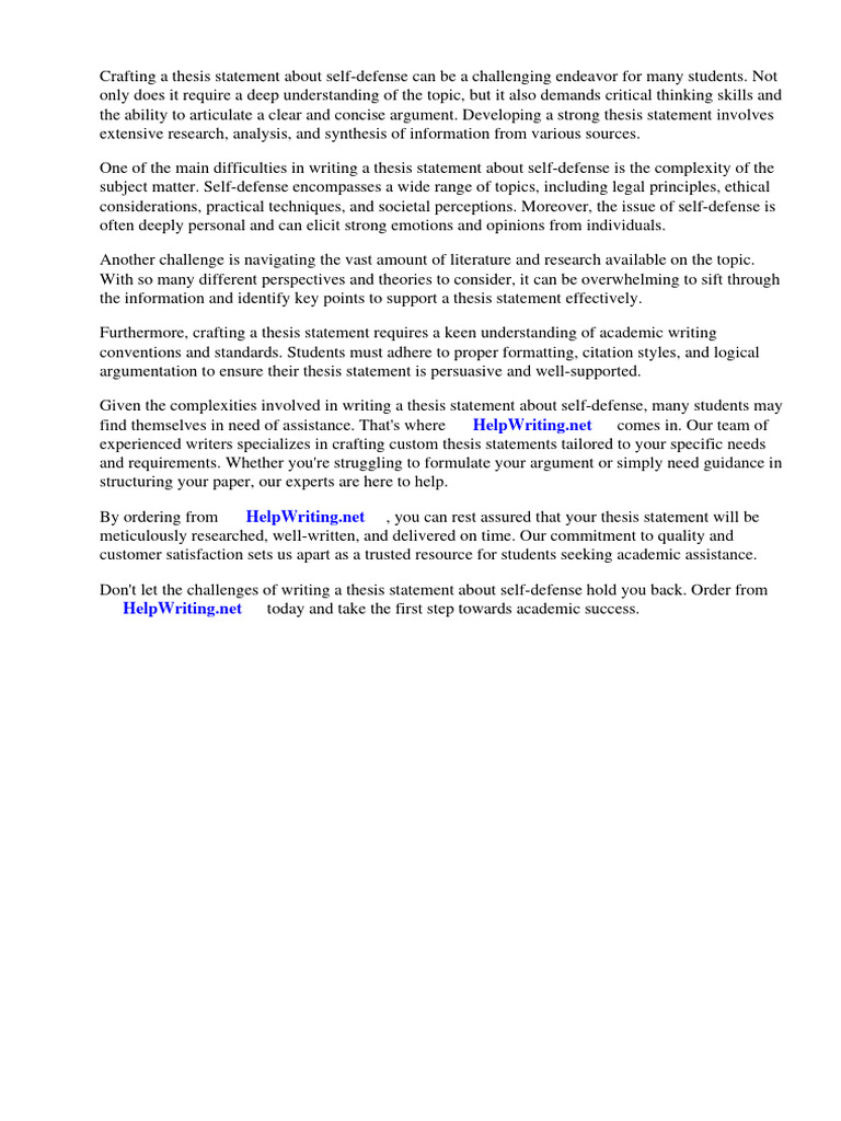 Thesis Statement About Self Defense | PDF | Computers