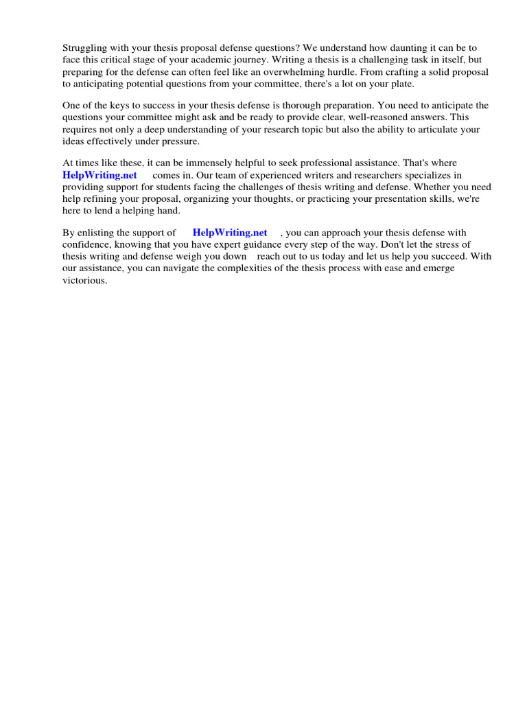 Thesis Proposal Defense Questions | PDF