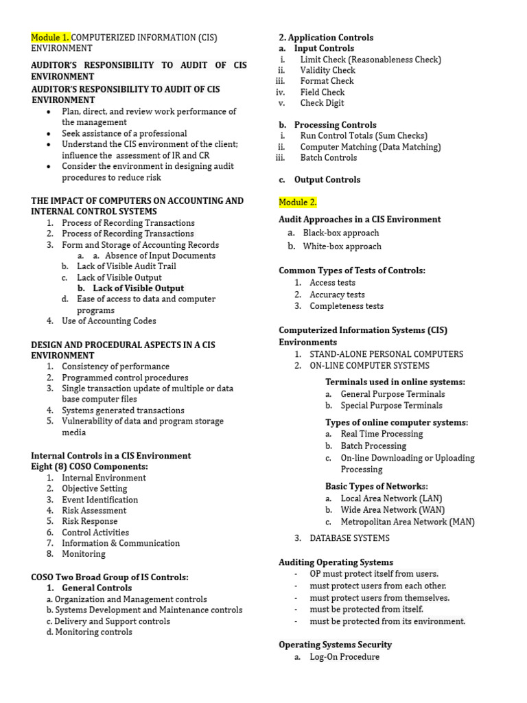 AUDCIS Summary 123 | PDF | Computer Network | Audit