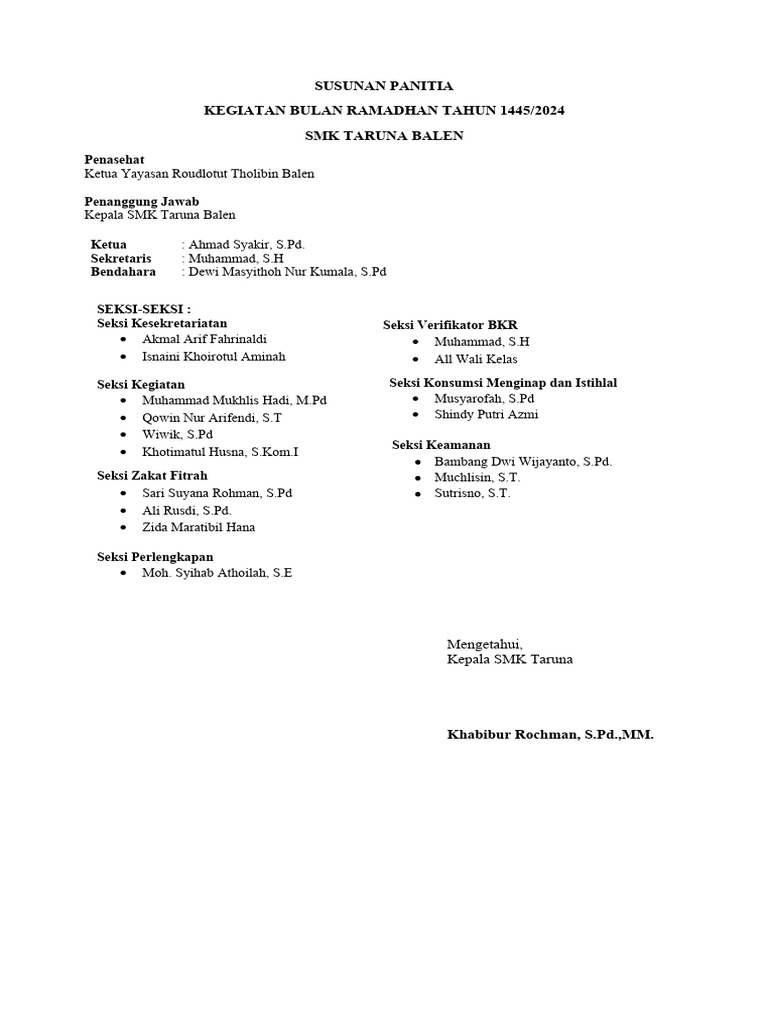 Susunan Panitia | PDF