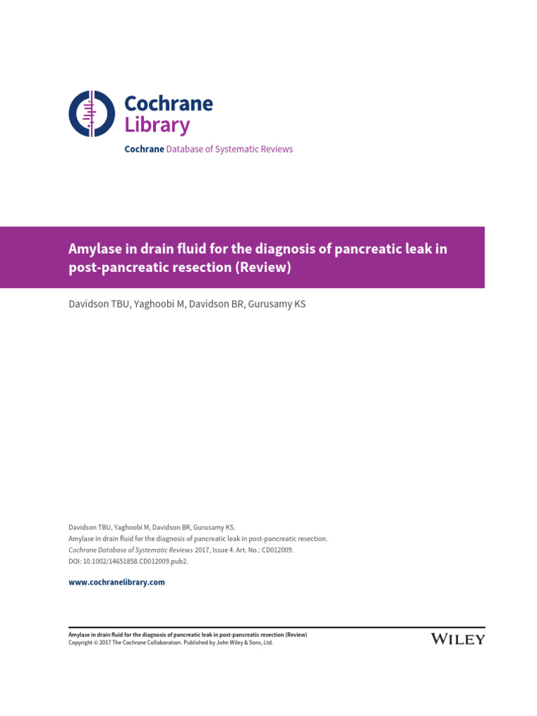 Amylase in Drain Fluid For The Diagnosis of Pancreatic Leak in | PDF ...