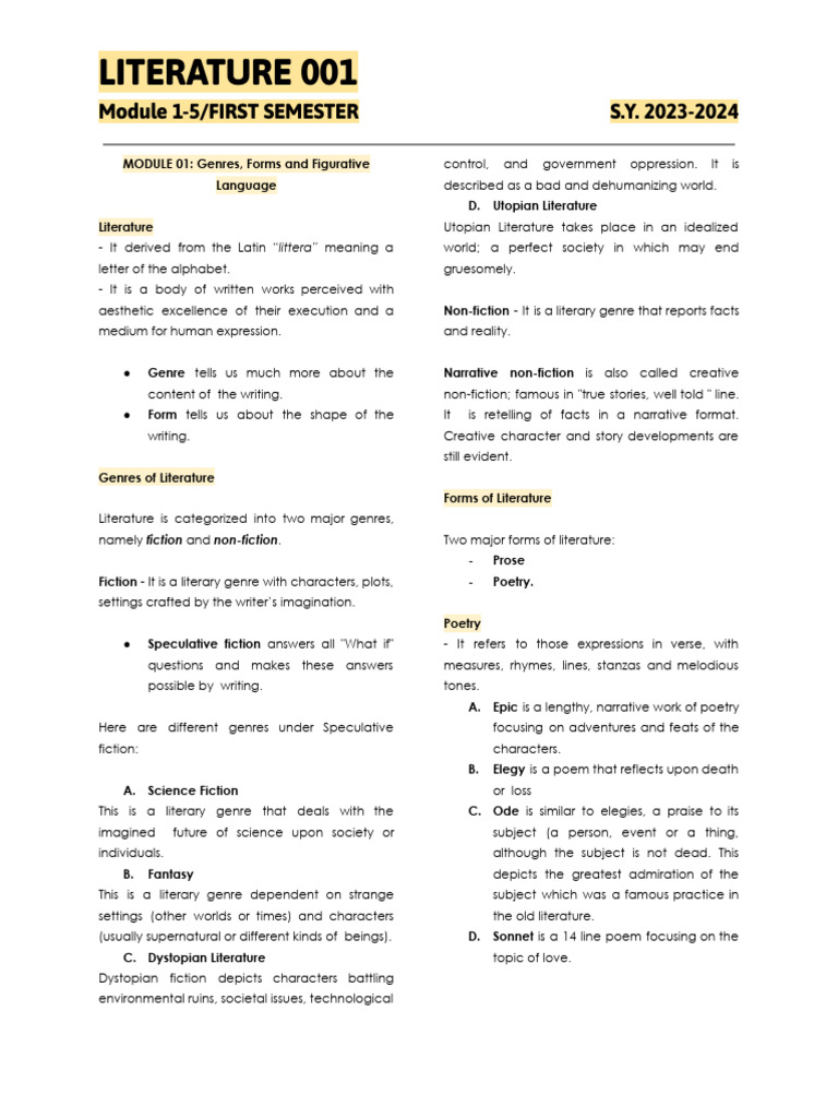 HS Lit 001 Reviewer | PDF | Poetry