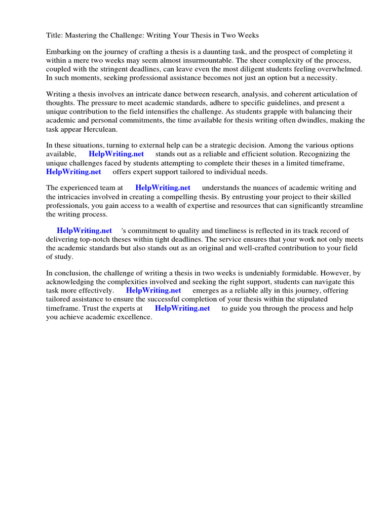 How To Write Your Thesis in Two Weeks | PDF | Thesis | Essays