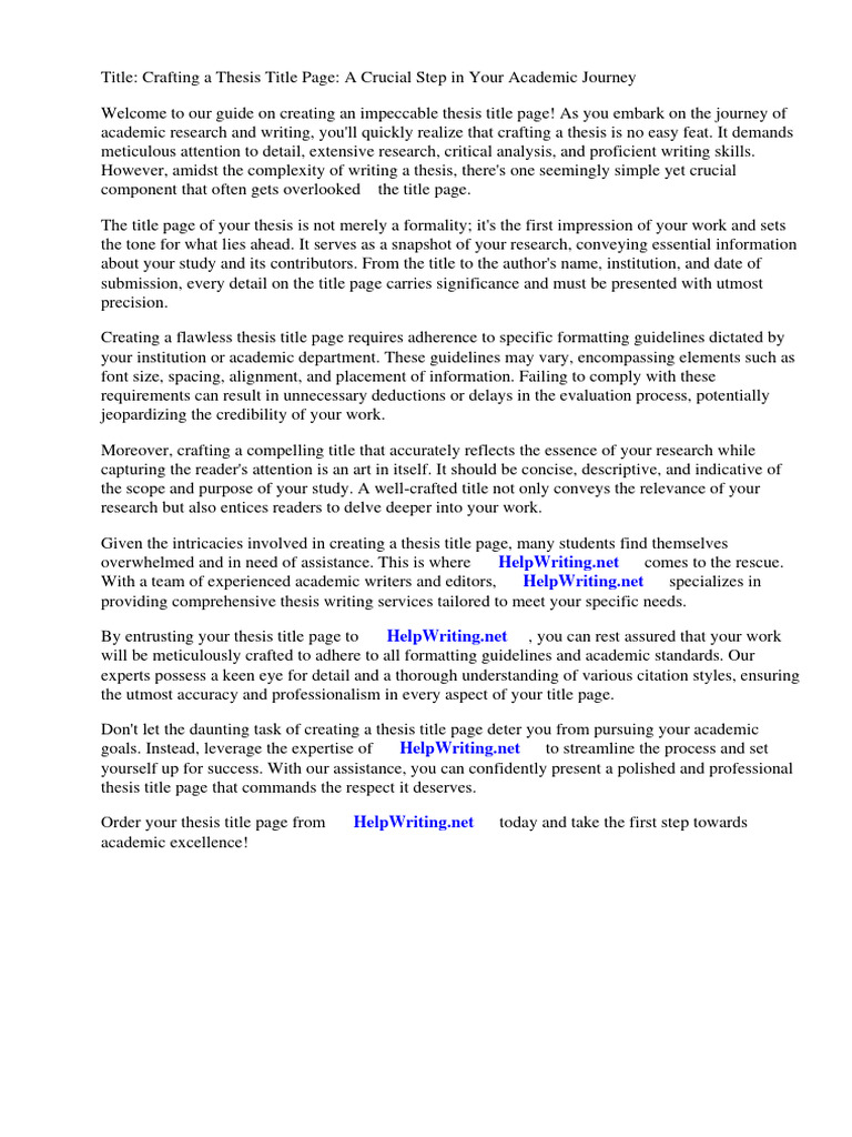 Sample of A Thesis Title Page | PDF | Thesis | Doctor Of Philosophy