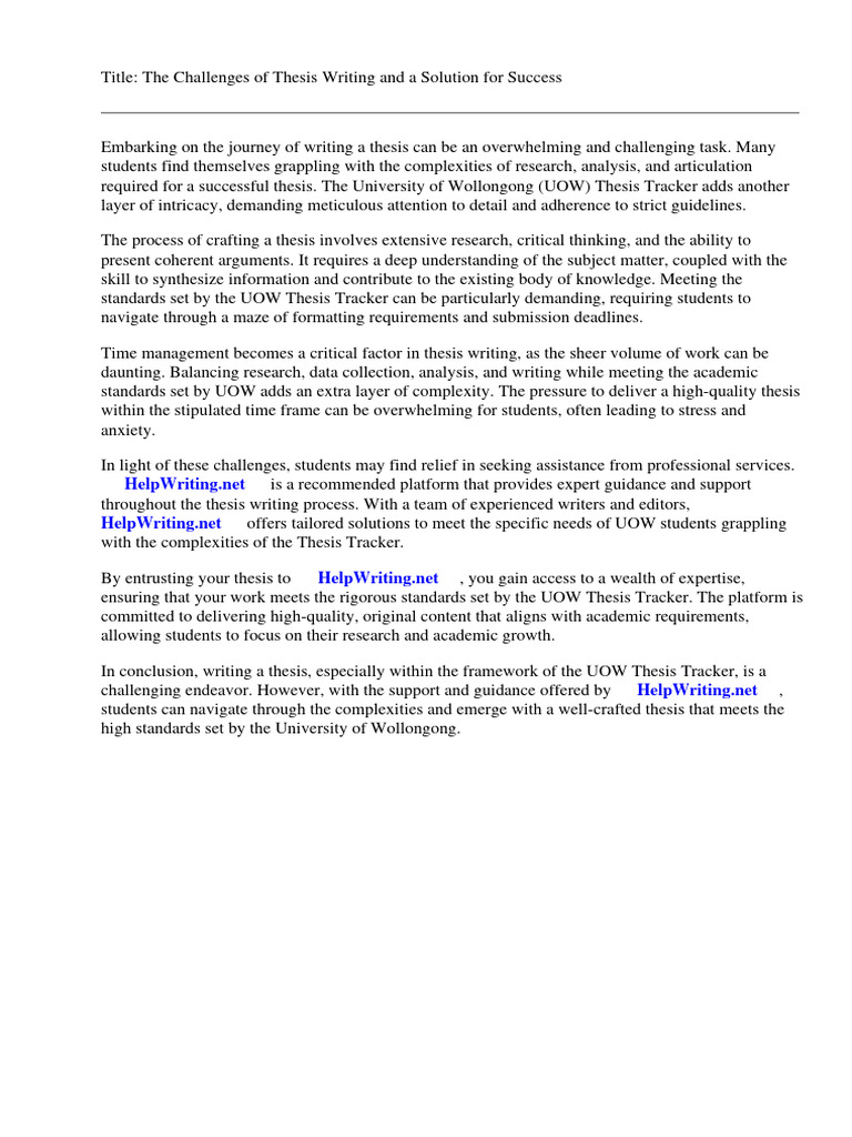 Uow Thesis Tracker Pdf Thesis Science