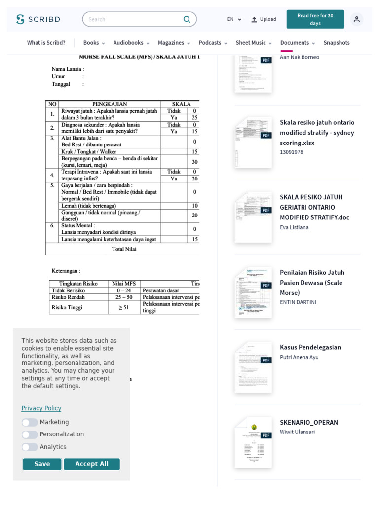 PDF Penilaian Risiko Jatuh Pasien Usia Lanjut Baru Docx Sip Compress | PDF