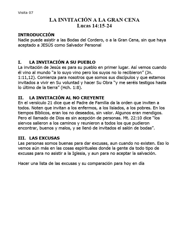 La Gran Cena: Invitación y Excusas | PDF