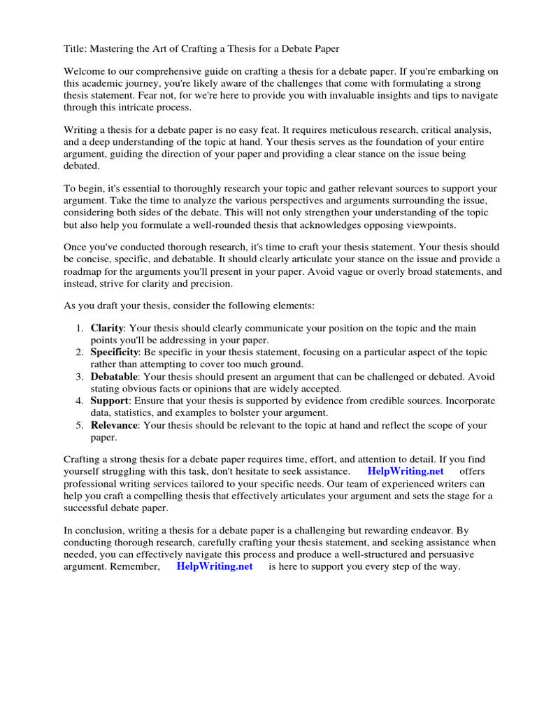 How To Write A Thesis For A Debate Paper | PDF