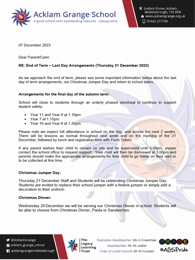 End of Term Arrangements and Dates | PDF | Wellness