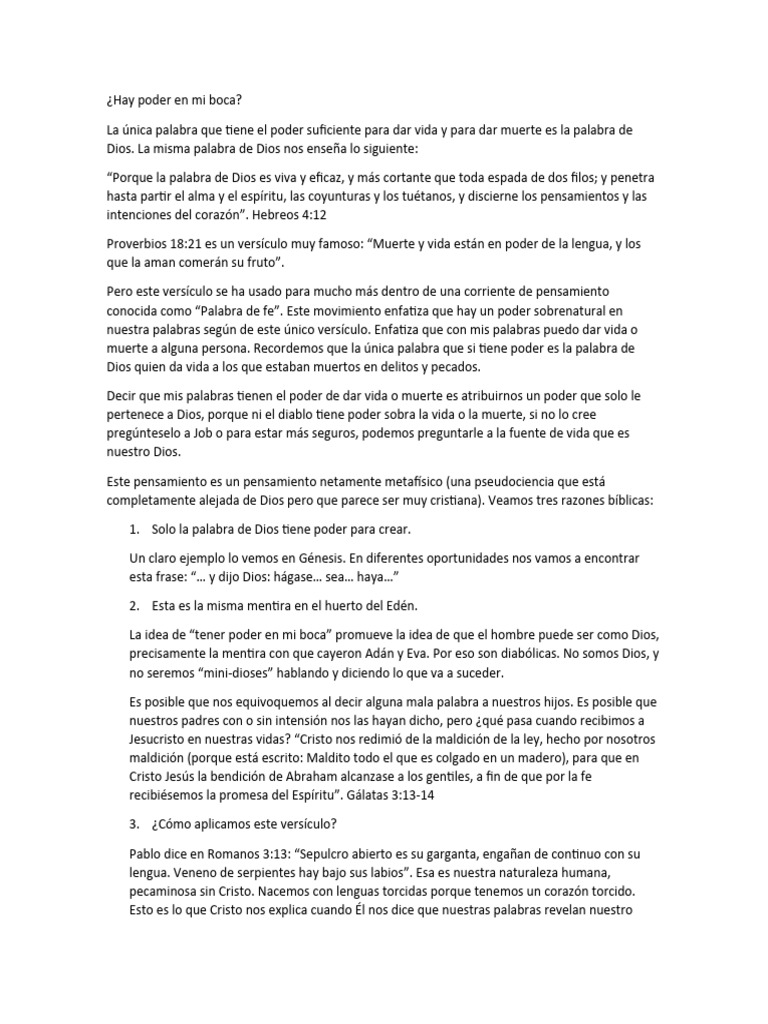 Poder de la Palabra en la Fe Cristiana | PDF | Jesús | Pecado