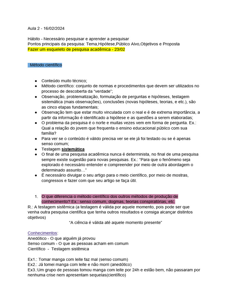 O Método Científico E Os Tipos De Pesquisa Pdf Science Método