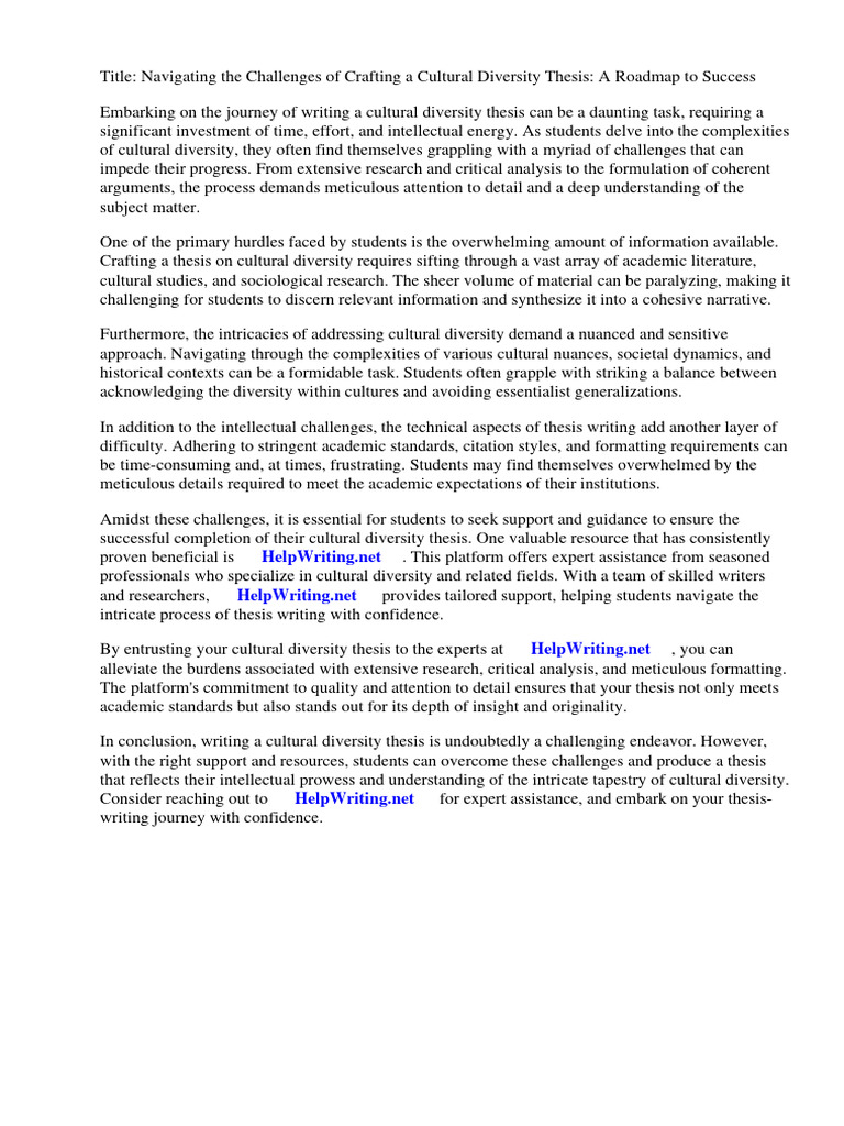 Cultural Diversity Thesis PDF | PDF | Multiculturalism | Prejudices