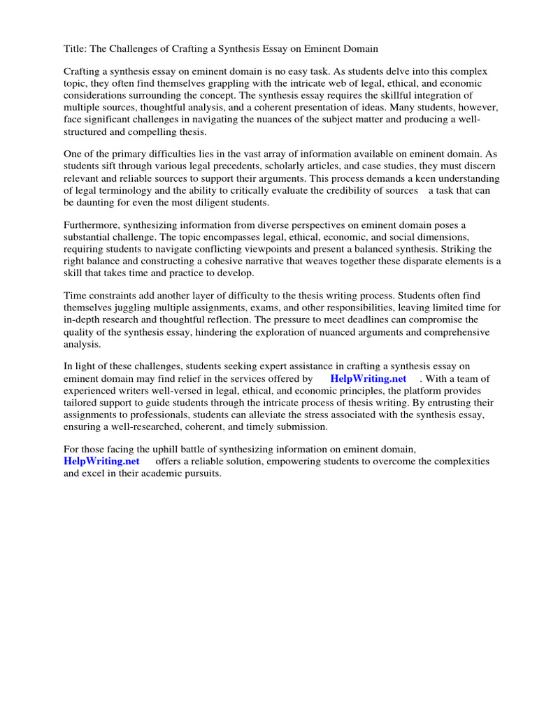 Synthesis Essay On Eminent Domain | PDF | Essays | Eminent Domain