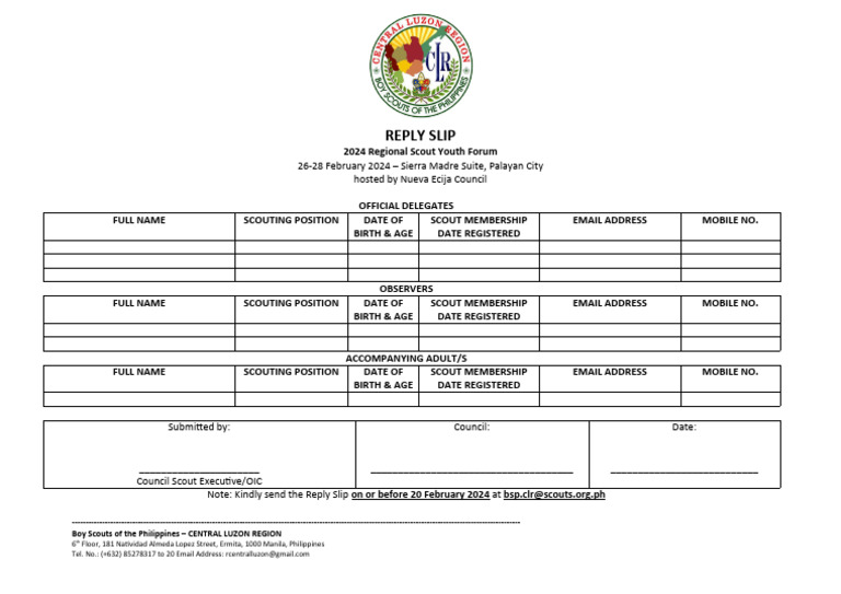 Regional Memo 2024 03 CLR Regional Scout Youth Forum Reply Slip | PDF ...