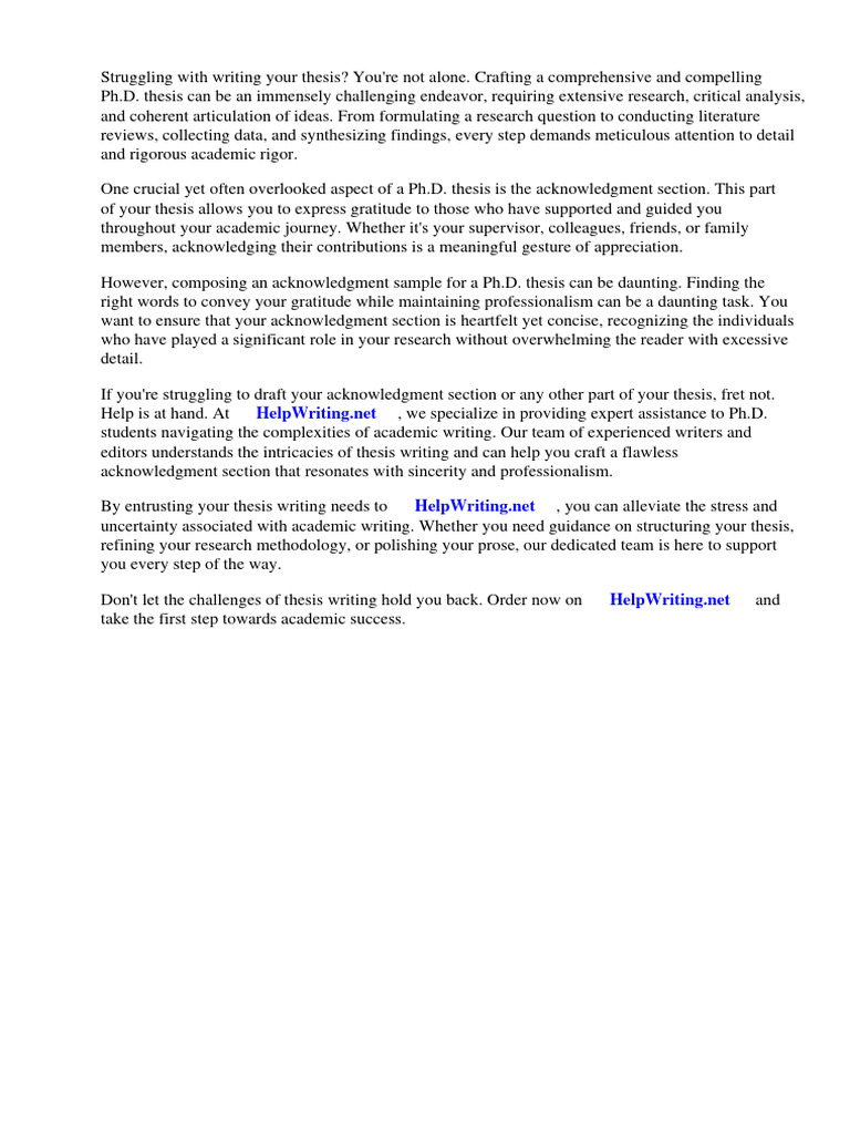 Acknowledgement Sample For PHD Thesis | PDF | Thesis | Gratitude